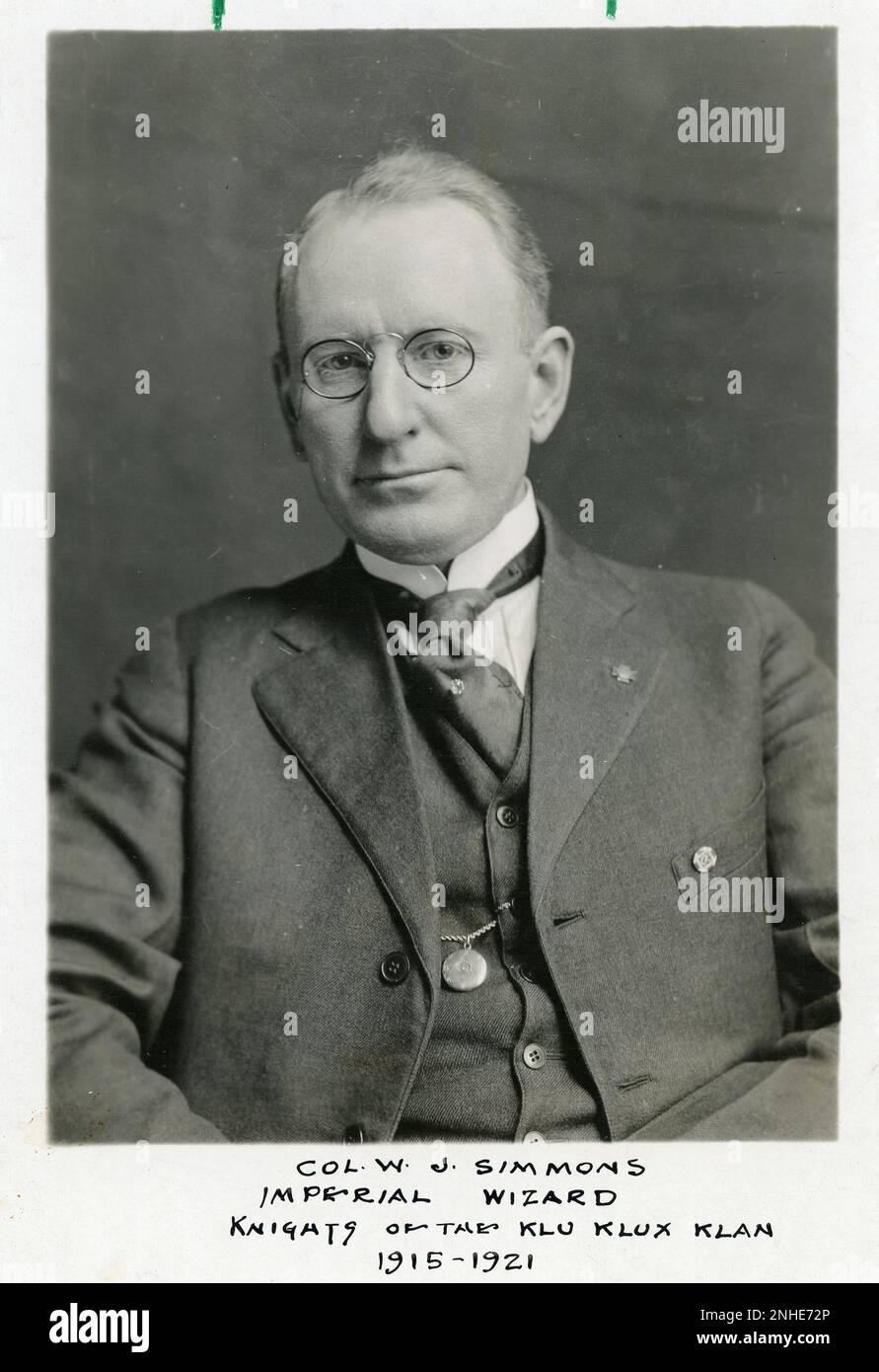 Portrait of W.J. Simmons, Imperial Wizard, Ku Klux Klan, Atlanta ...