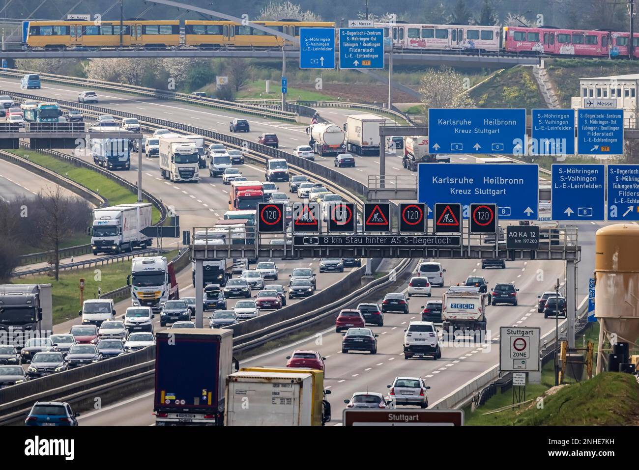 Heavy traffic on the A8 motorway near Stuttgart, Baden-Wuerttemberg ...