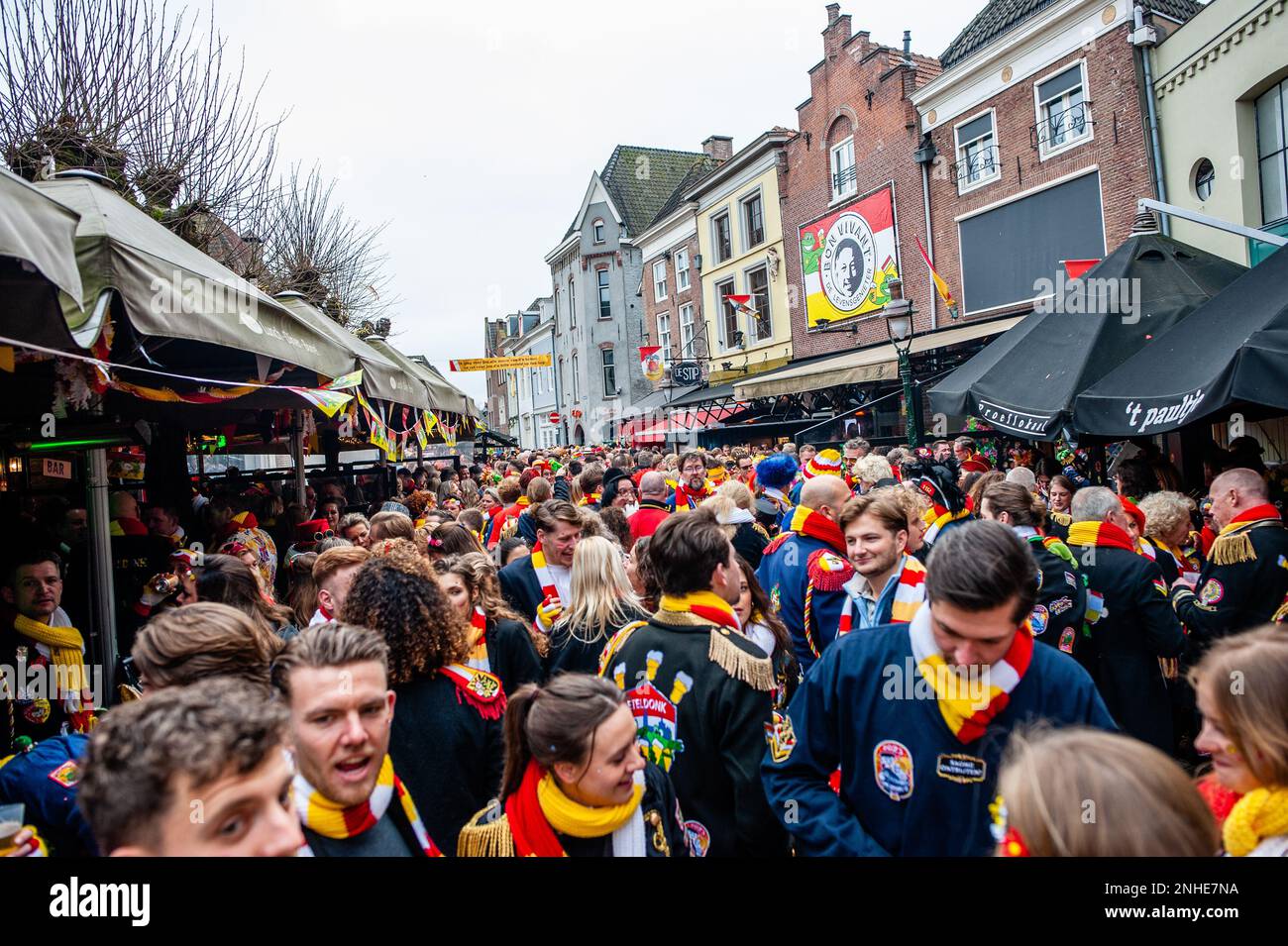 Carnival enthusiasts are seen drinking and dancing outside of the bars ...