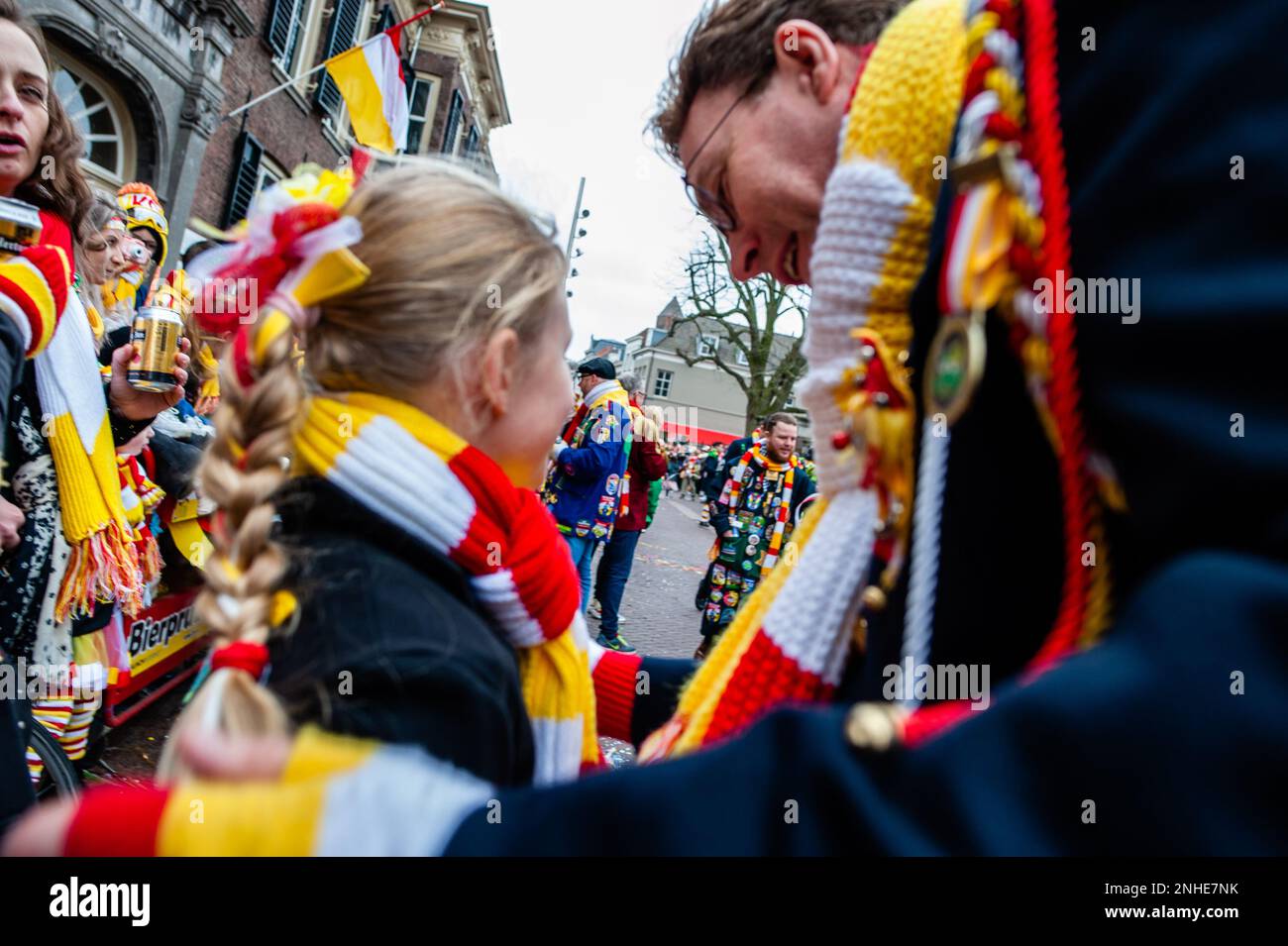 Den Bosch, Netherlands. 20th Feb, 2023. A man and his daughter are seen ...