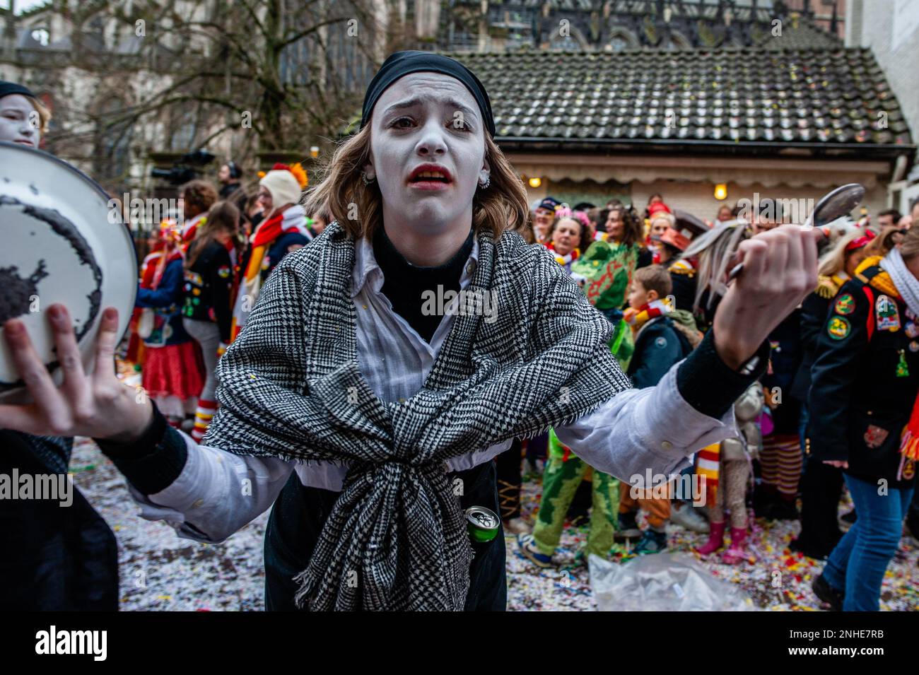 Den Bosch, Netherlands. 20th Feb, 2023. A woman seen asking for food ...