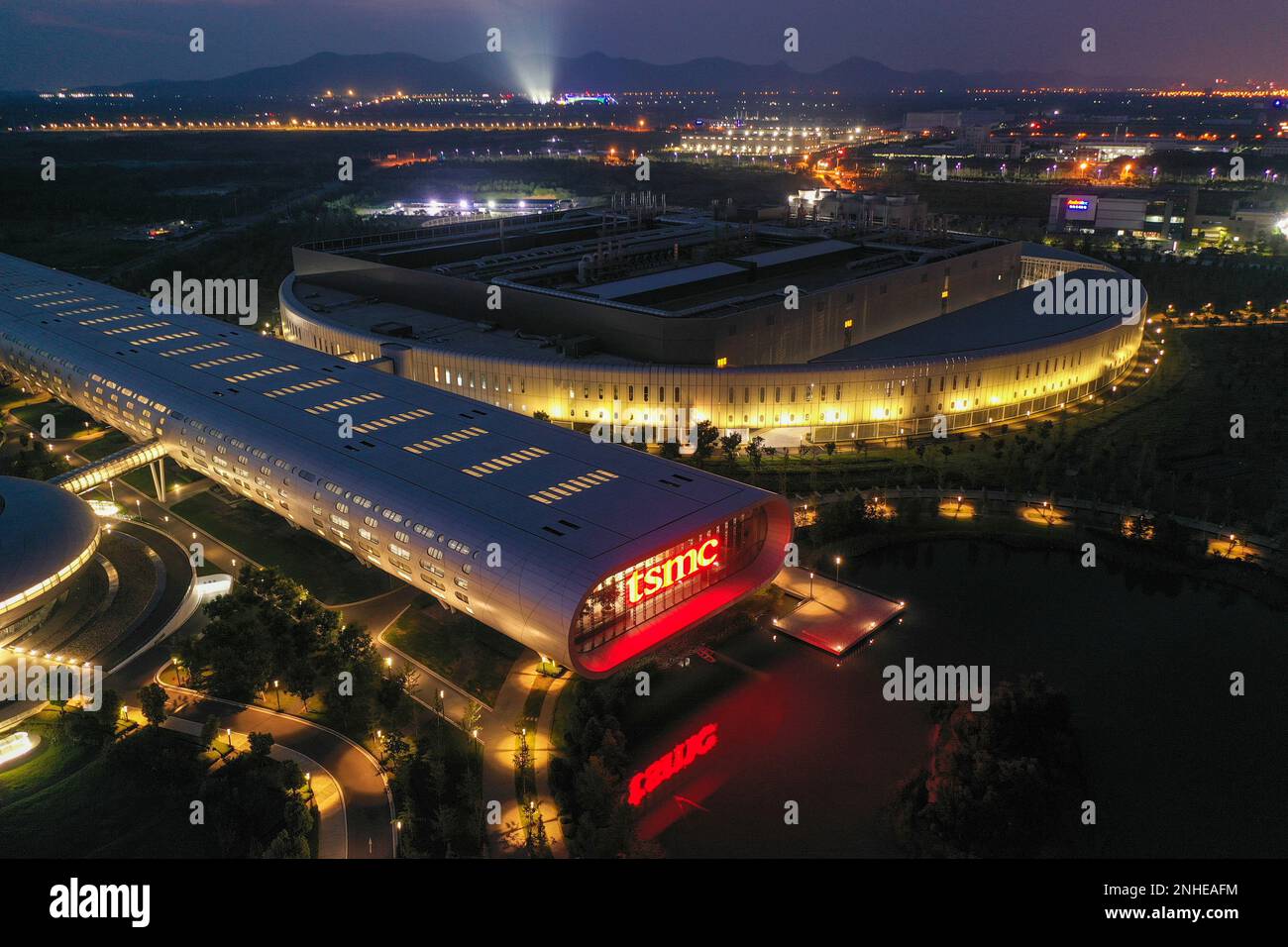 An aerial view of a 12-inch wafer fabrication plant owned by Taiwan ...