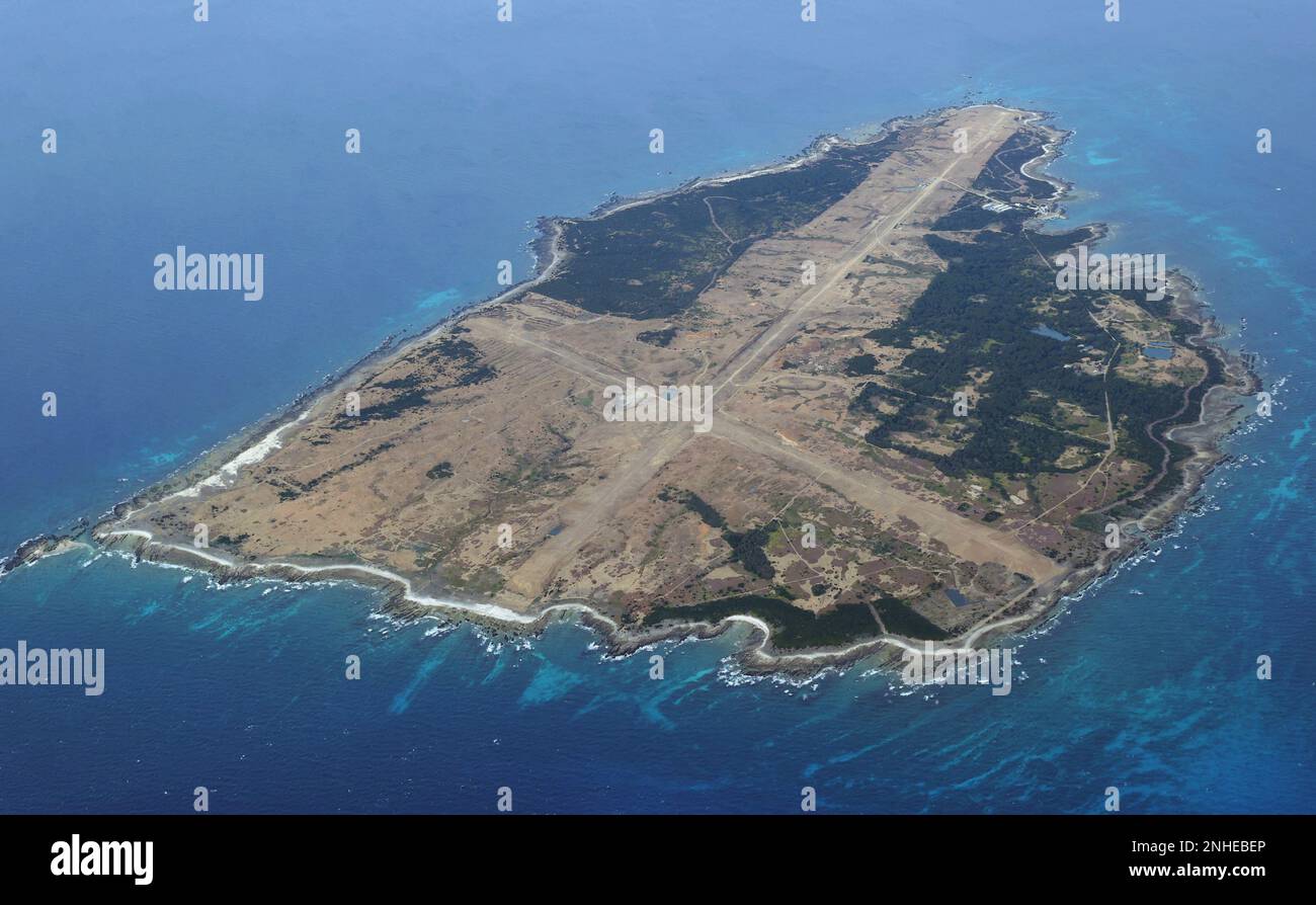 An aerial photo shows Mageshima Island in Iriomote City, Kagoshima ...