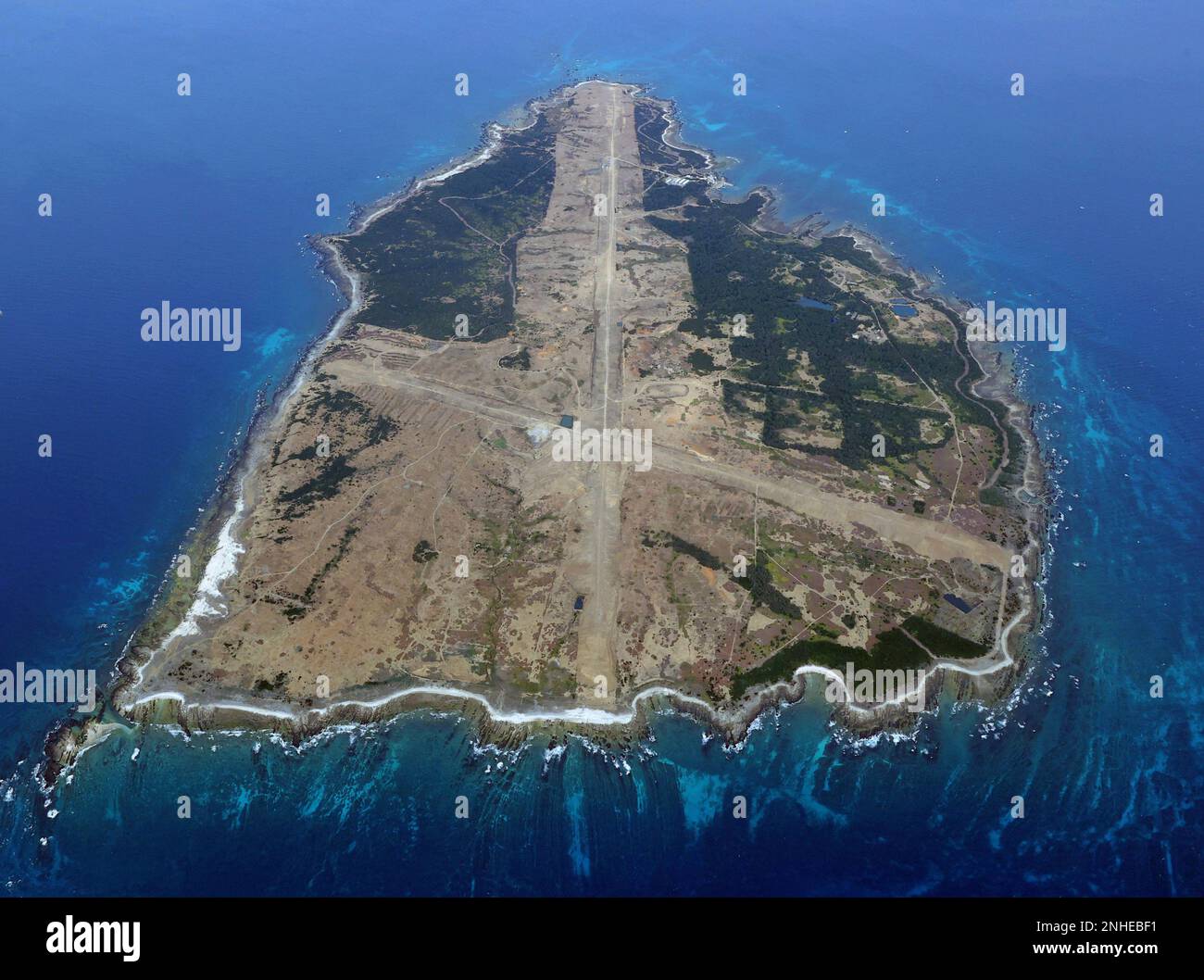 An aerial photo shows Mageshima Island in Iriomote City, Kagoshima ...