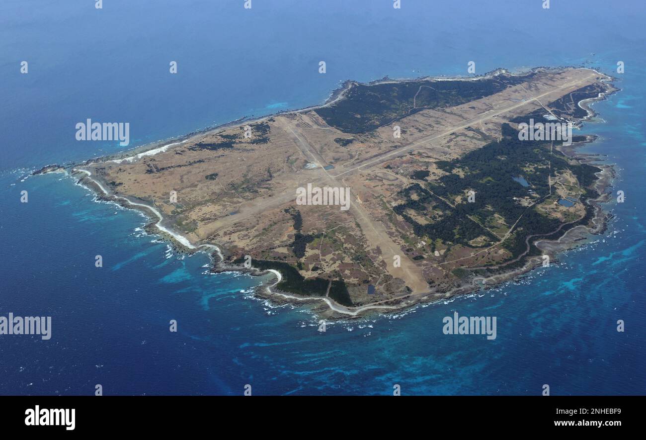 An aerial photo shows Mageshima Island in Iriomote City, Kagoshima ...