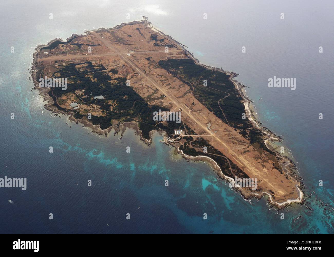 An aerial photo shows Mageshima Island in Iriomote City, Kagoshima ...