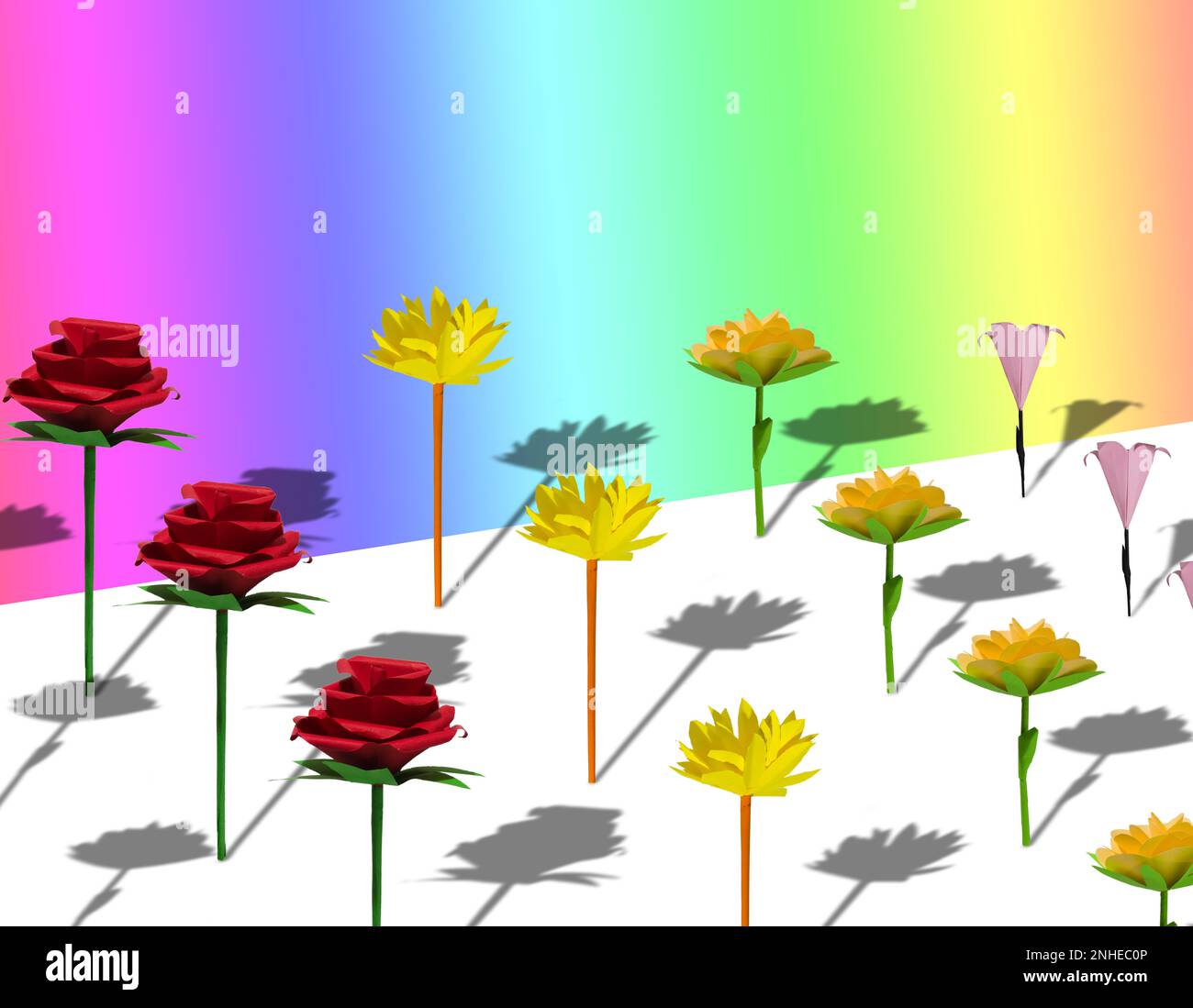 flowers on a colorful background, craft flowers, creative spring design ...