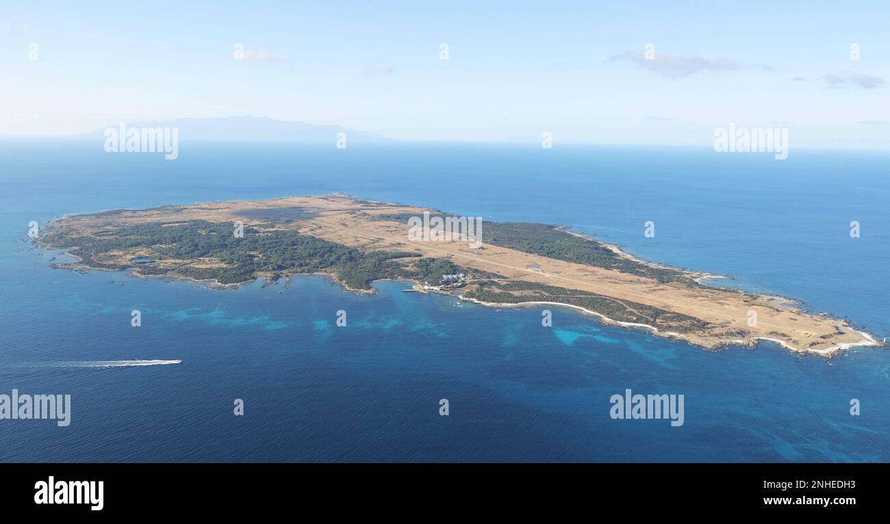 An aerial photo shows Mageshima Island in Iriomote City, Kagoshima ...