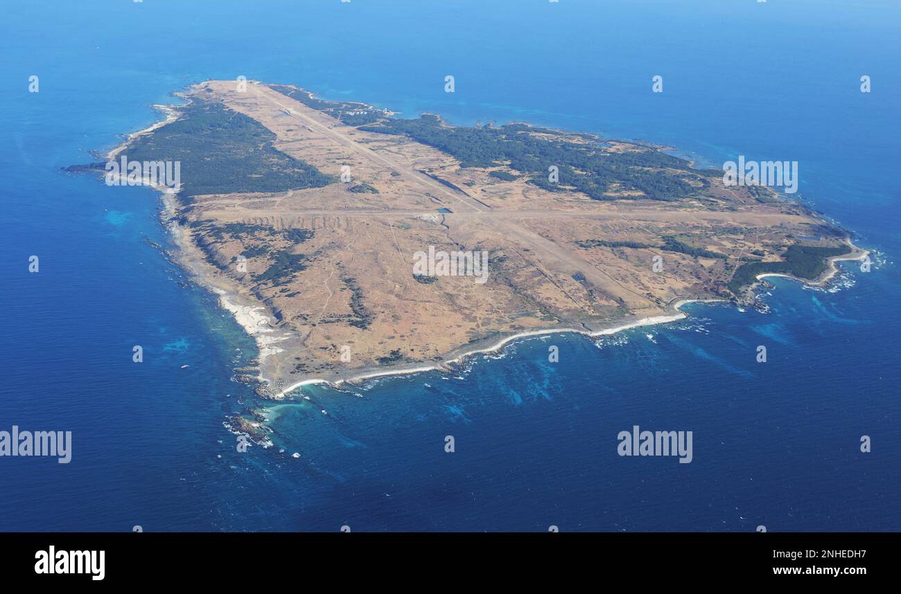 An aerial photo shows Mageshima Island in Iriomote City, Kagoshima ...