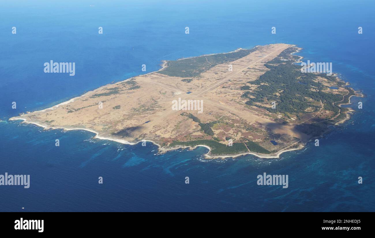 An aerial photo shows Mageshima Island in Iriomote City, Kagoshima ...