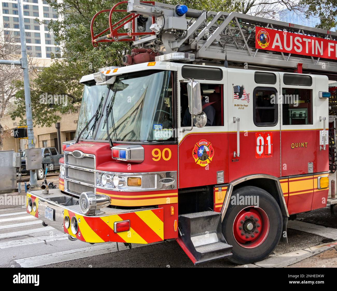 Austin, Texas, USA - February 2023: Fire engine with ladder parked ...
