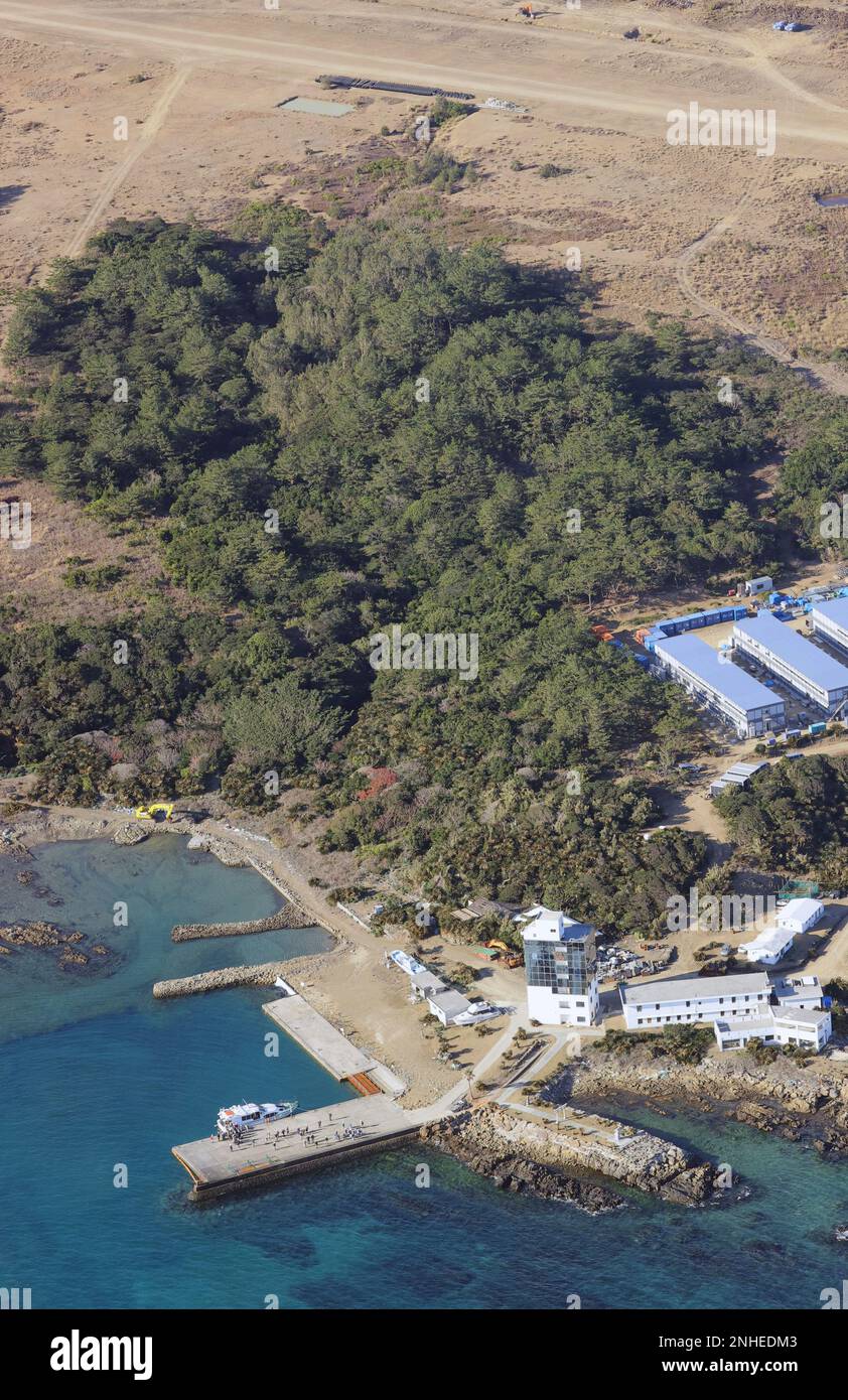 An aerial photo shows Mageshima Island in Iriomote City, Kagoshima ...