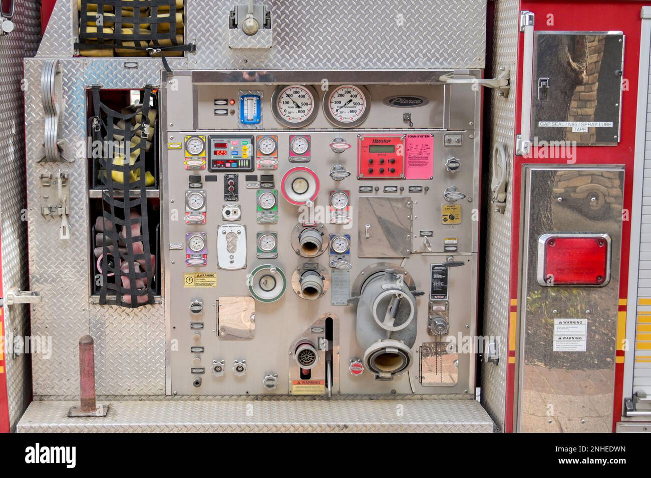 Austin, Texas, USA - February 2023: Control panel on a fire engine ...