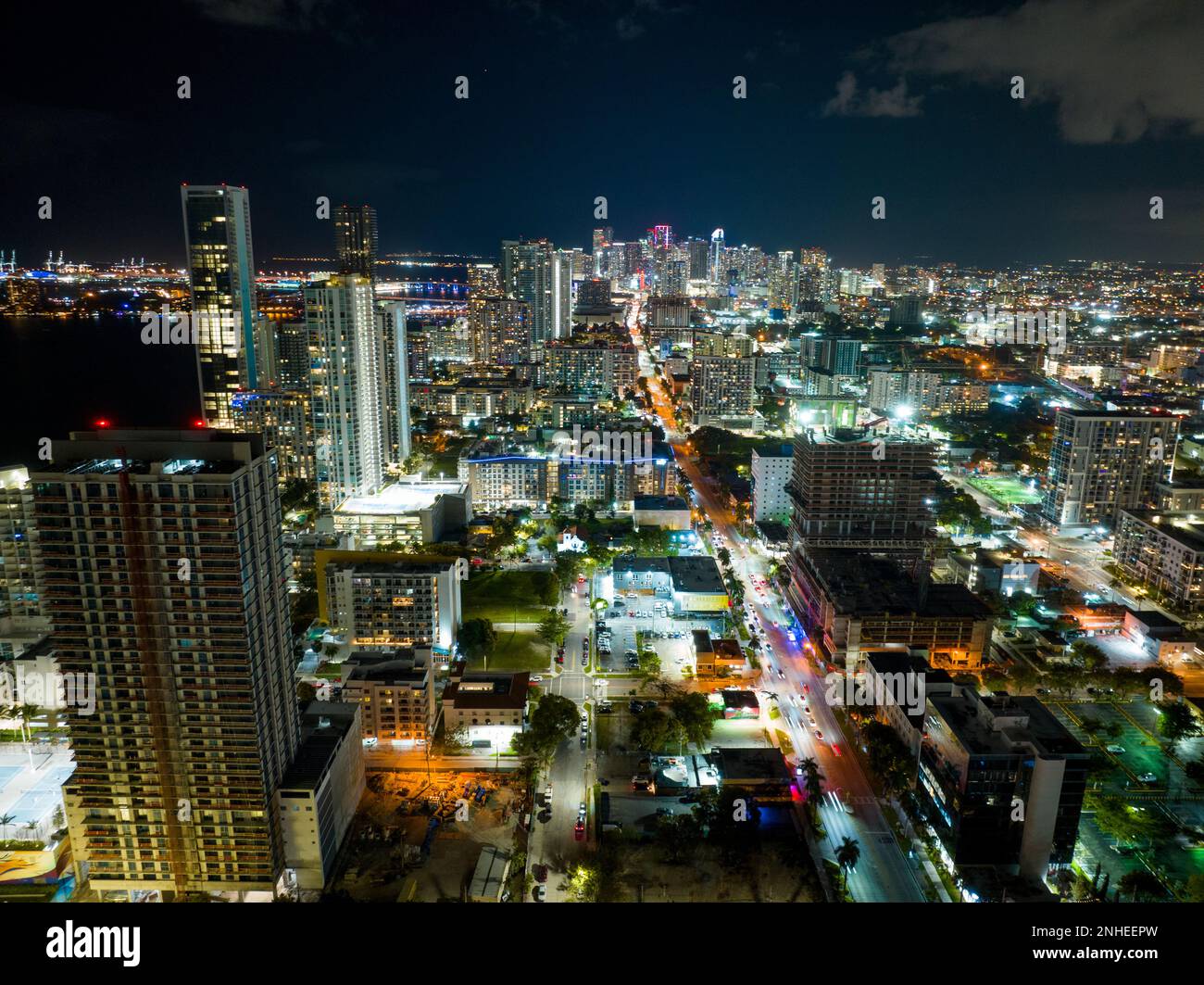 Aerial miami downtown illuminated night hi-res stock photography and ...