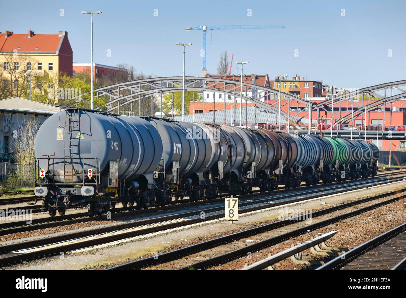 Goods train near Hermannstrasse station, Neukoelln, Berlin, Germany ...