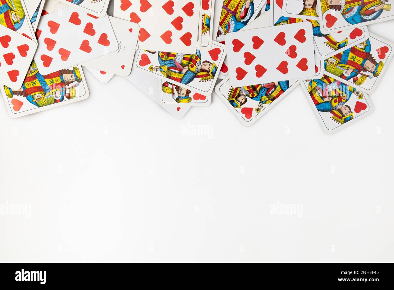 Preference cards, French playing cards, heart cards, white background ...