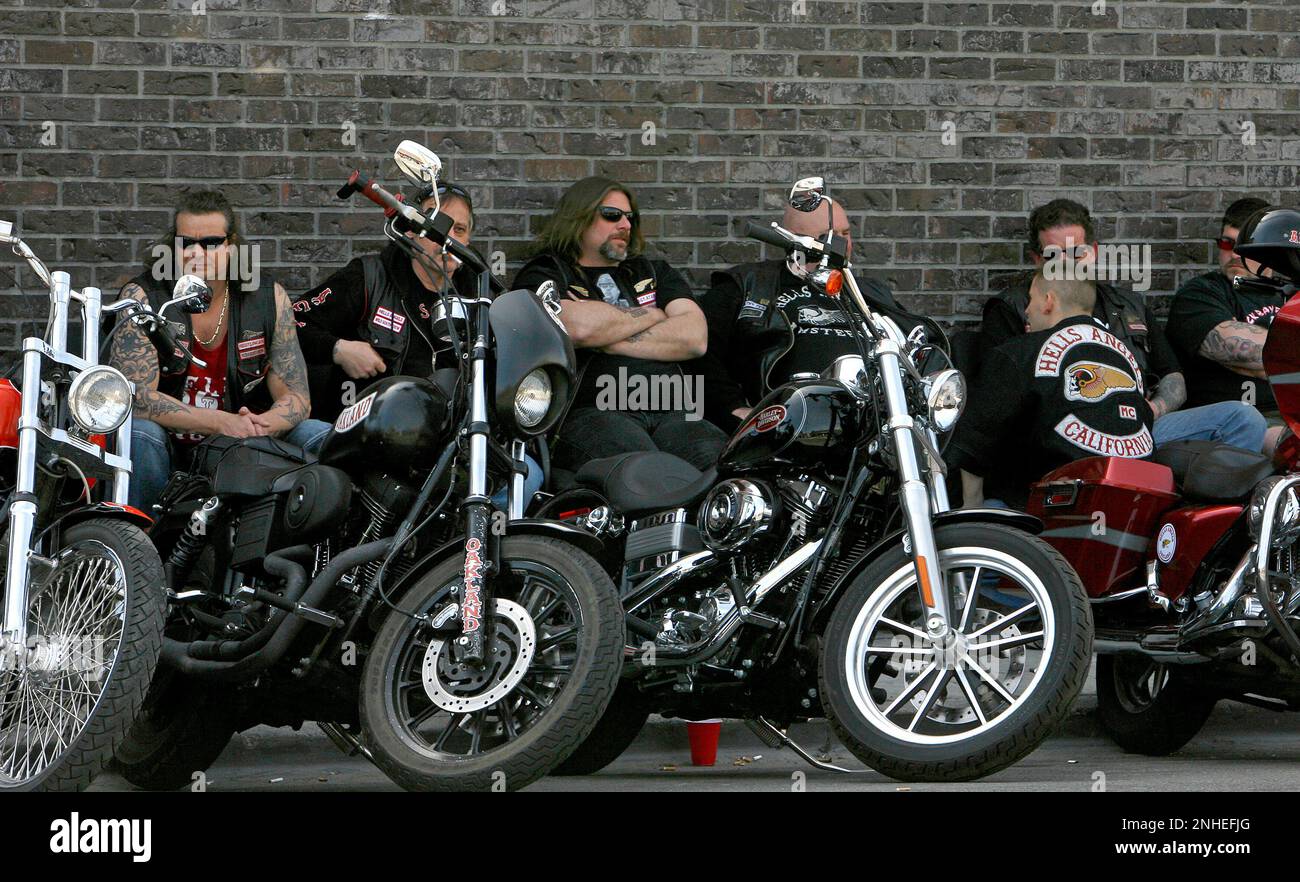 hellsangels 005 mac.jpg Members gather outside the historic clubhouse ...