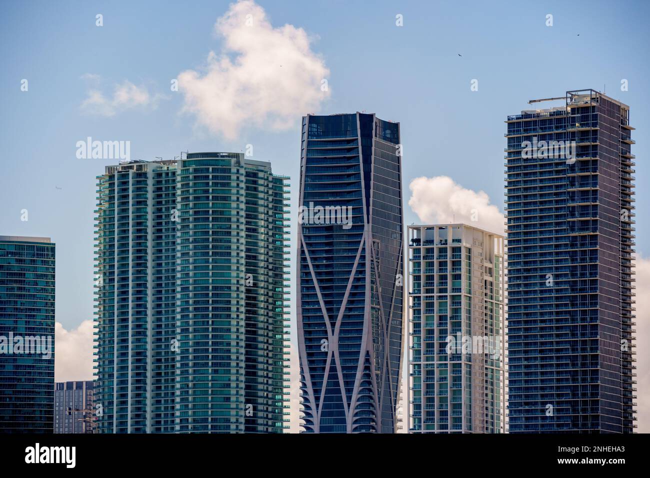 Miami, FL, USA - February 19, 2023: Photo of a group of highrise towers ...
