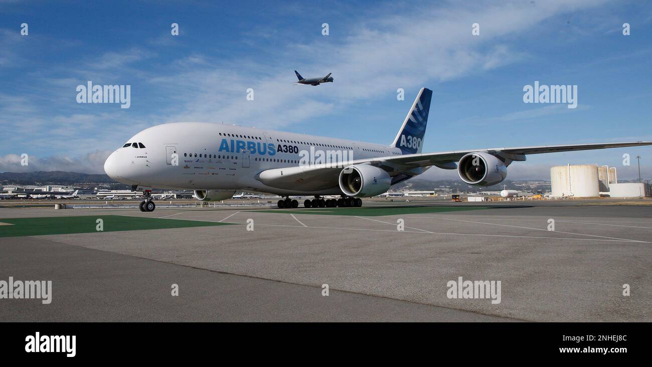 a380 008 mac.jpg The A380 aircraft taxis along the tarmac at SFO. The ...