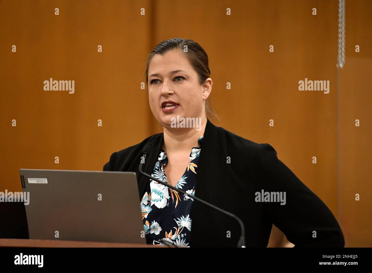 Mackenzie Renner, one of Mark Jensen's attorneys, gives the defense's ...