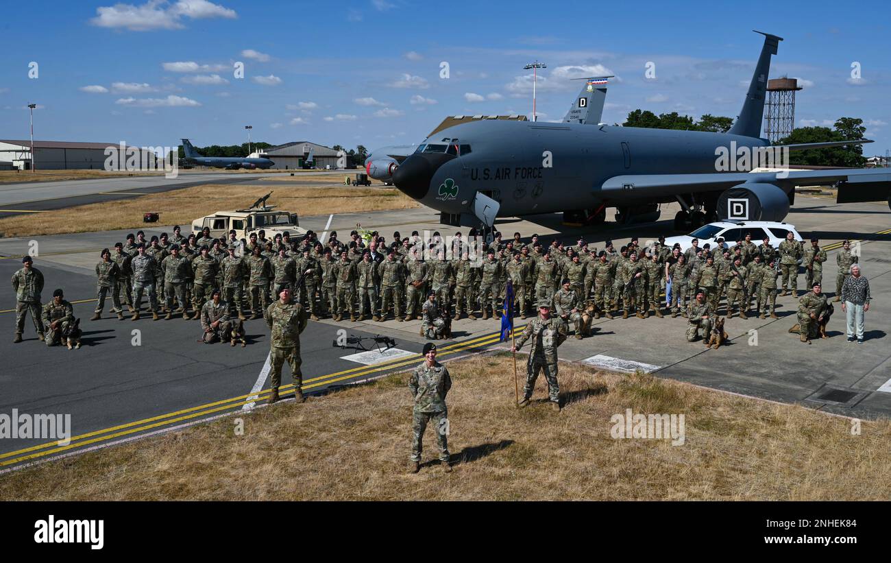 The 100th Security Forces Squadron adopts “Miss Irish” a KC-135 Stratotanker aircraft named ...