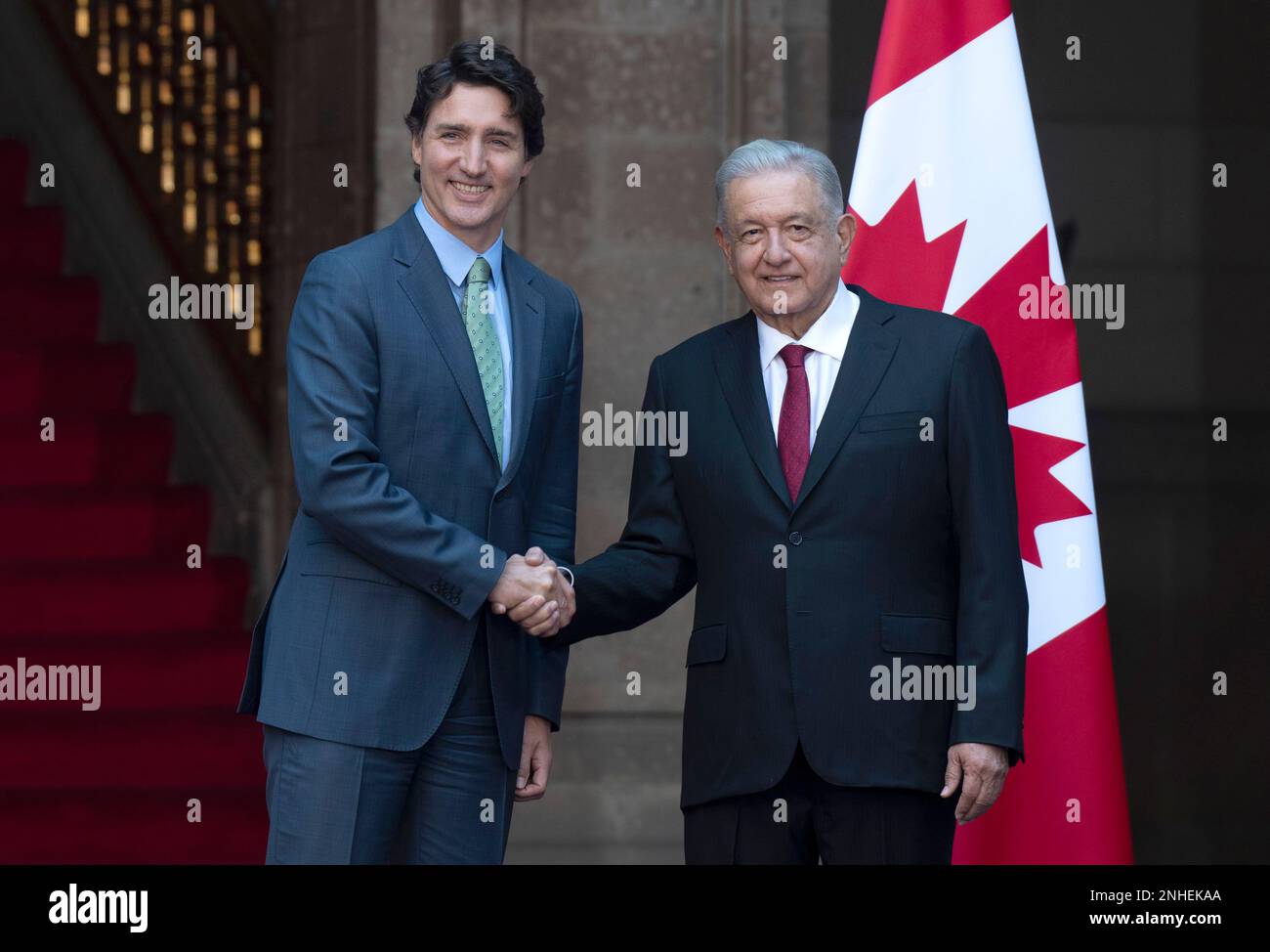 Canadian Prime Minister Justin Trudeau, left, shakes hands with Mexican ...