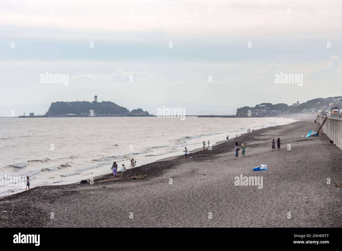 View of Enoshima island from the beach of Sagami Bay, Kanagawa ...