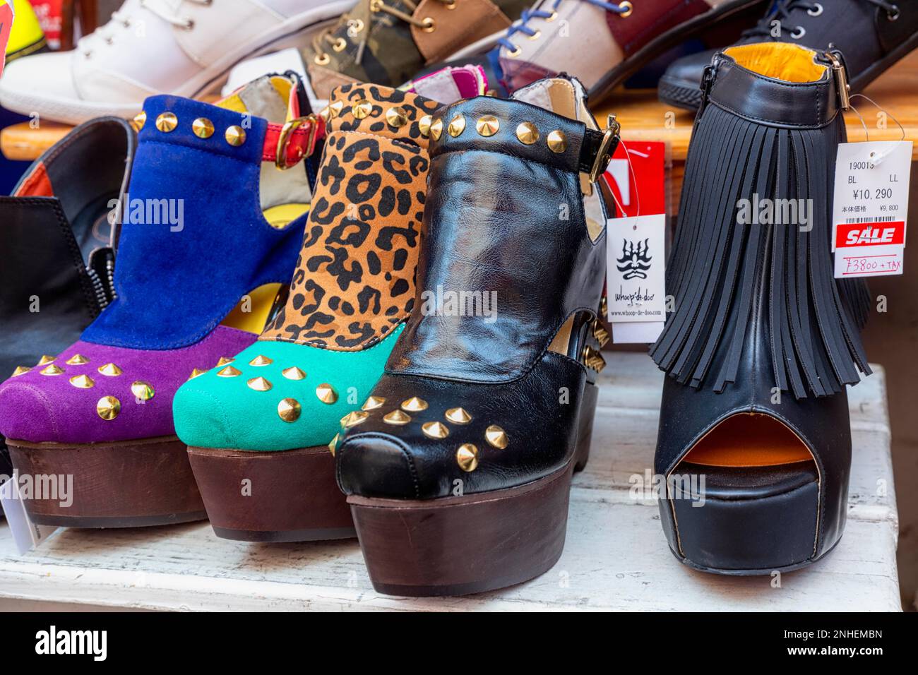 Tokyo Japan. Shoes for sale at Shibuya shopping district Stock Photo ...