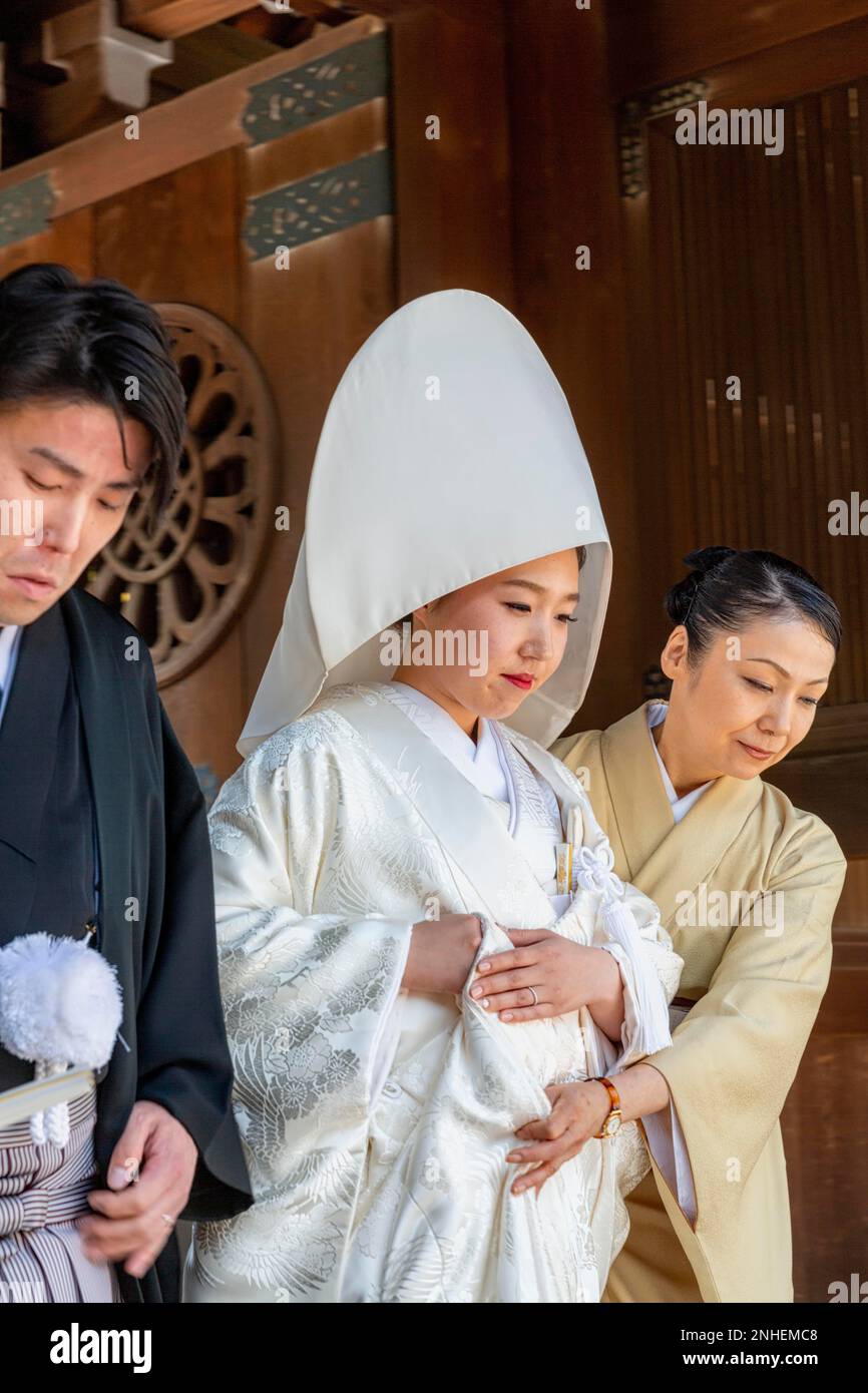 Tokyo Japan. Traditional wedding ceremony at Meiji Jingu Shinto shrine ...