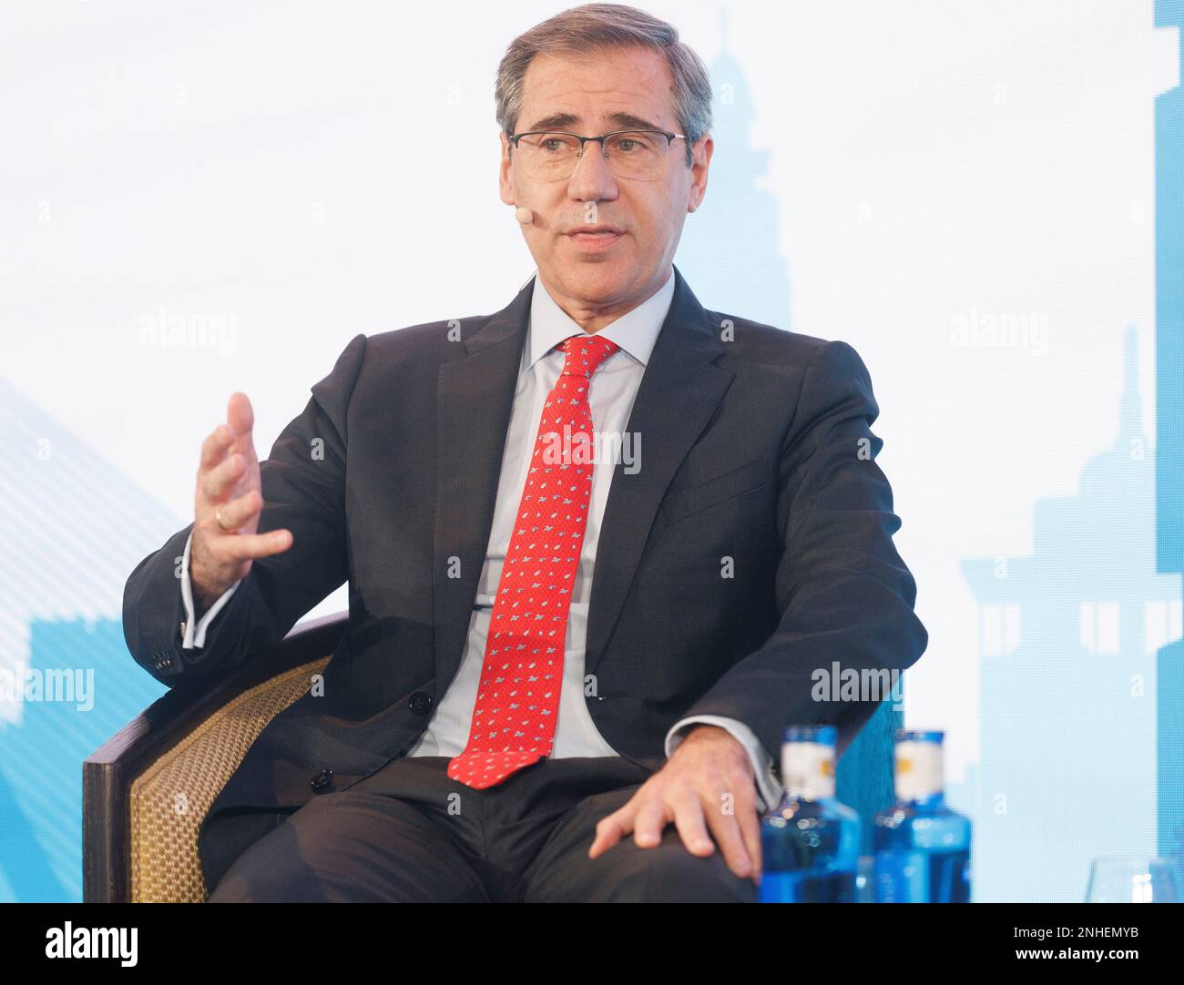(L-R) The CEO of FERROVIAL, Ignacio Madridejos, takes part in the round ...