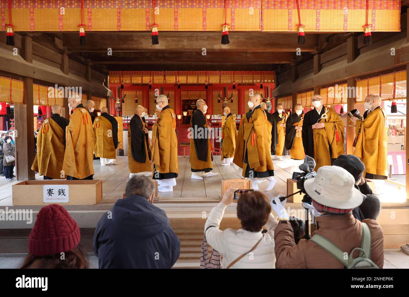 Buddhist monks of Tenjo-ji temple attends the Hosai-shiki ceremony at ...