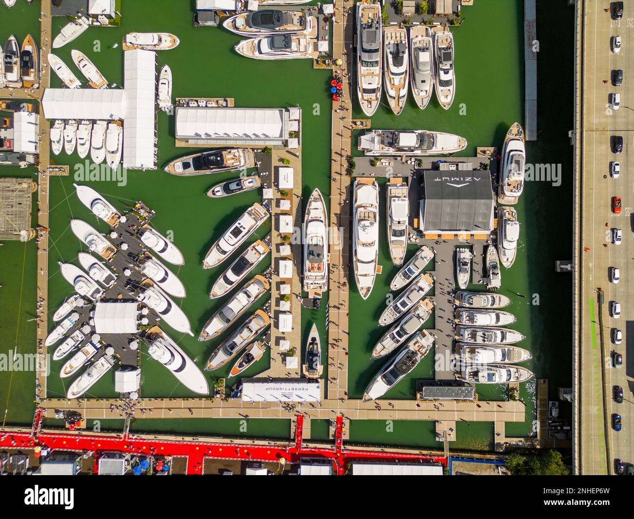 Aerial overhead photo Miami International Boat Show on Sunday Stock ...
