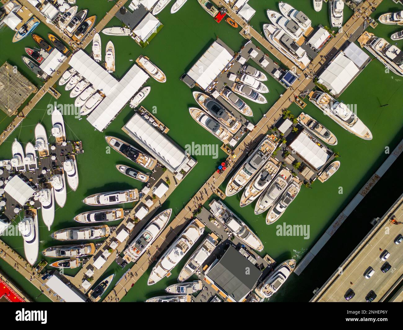 Aerial overhead photo Miami International Boat Show on Sunday Stock ...