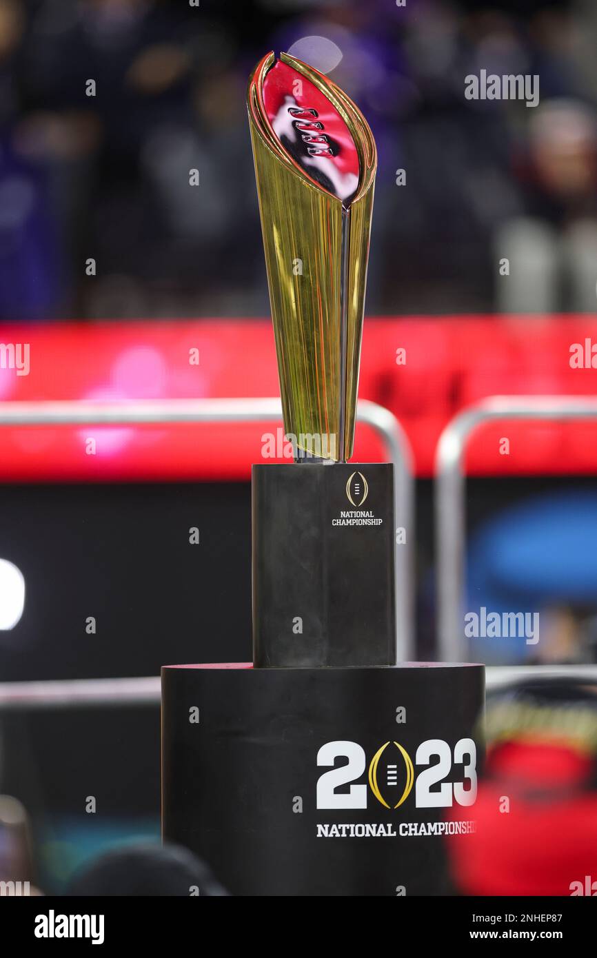 The national championship trophy is shown during the trophy ...