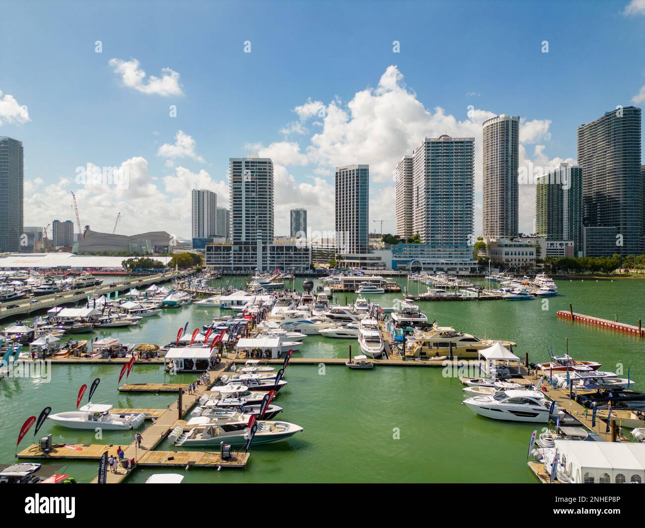 Miami, FL, USA - February 19, 2023: Aerial drone panorama Miami ...