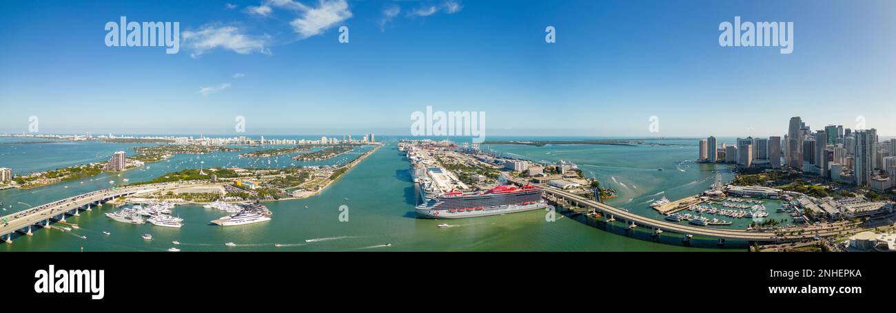 Miami, FL, USA - February 19, 2023: Aerial panorama Downtown Miami and ...