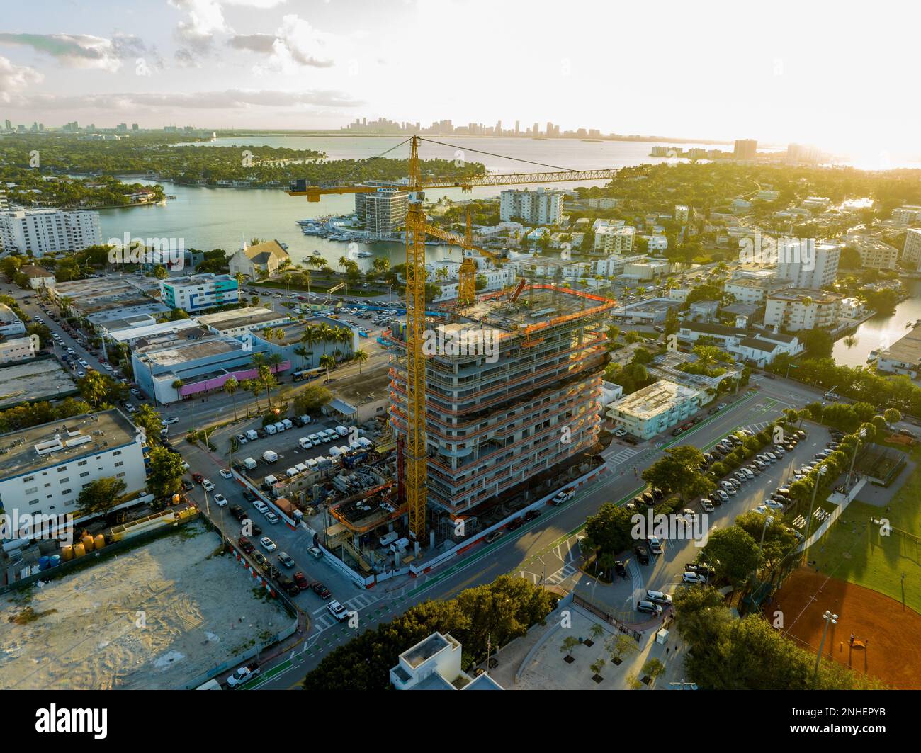 Miami Beach, FL, USA - February 17, 2023: Aerial photo 72nd and Park ...