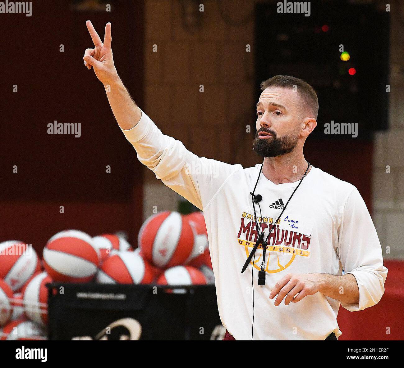 AWC men's basketball assistant coach Carter Roe gives instructions to ...