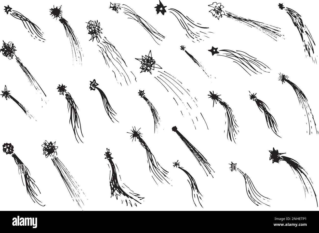 Collection of doodle comets, meteorites and shooting stars on brown ...