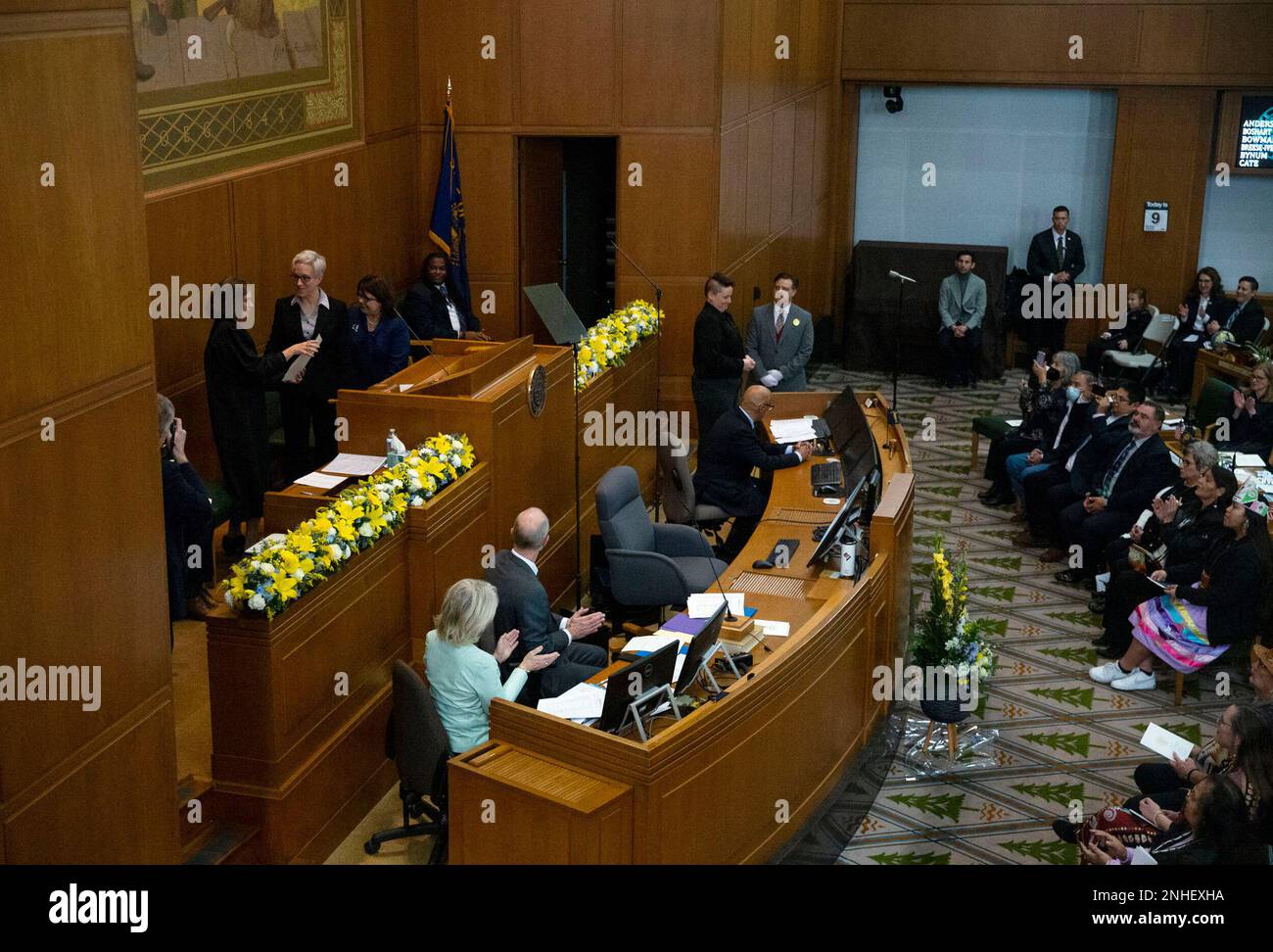 Tina Kotek Is sworn in as Oregon governor at the state capitol building ...