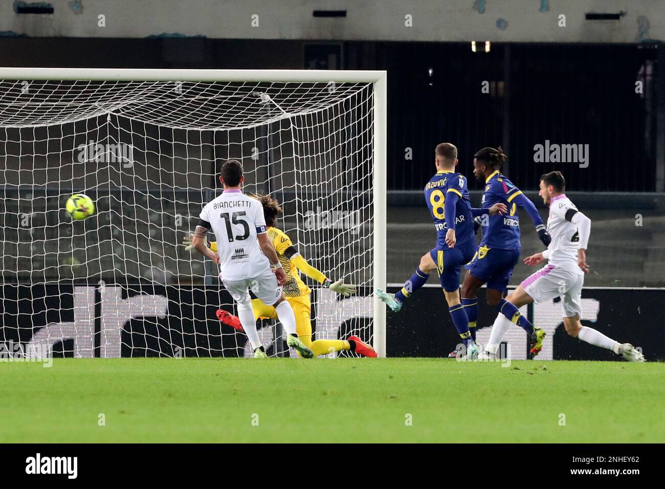 Hellas Verona's Darko Lazovic, third right, scores during the Serie A ...
