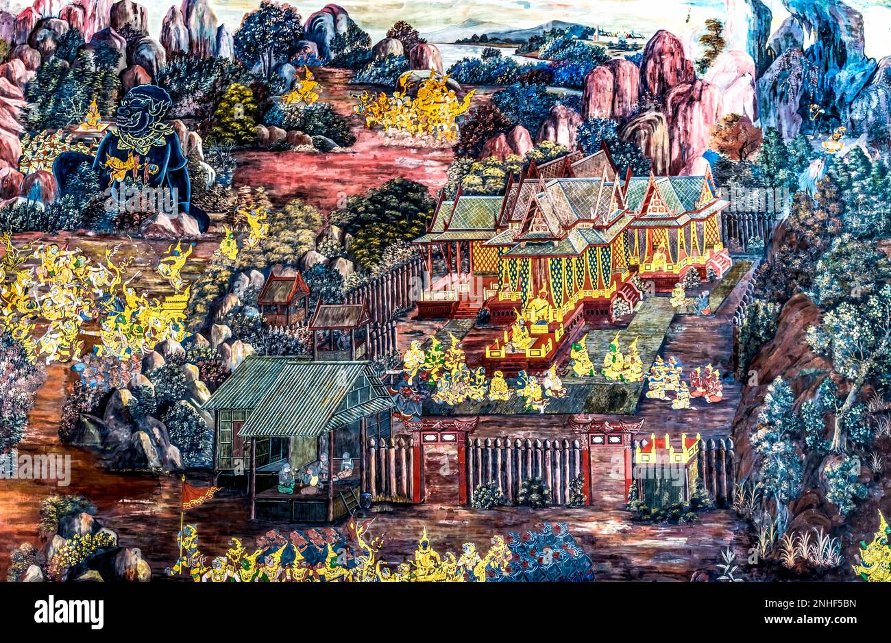 Buddhist Temple Wall Mural Painting Wat Temple Phra Kaew Grand Palace ...