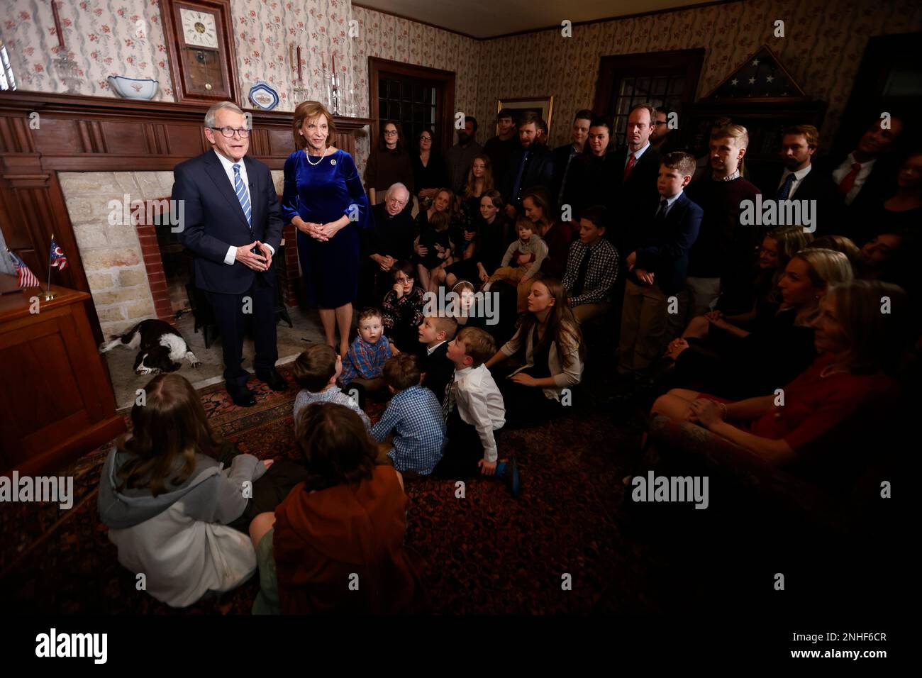 Ohio Governor Mike DeWine talks to attendance before taking the oath of ...