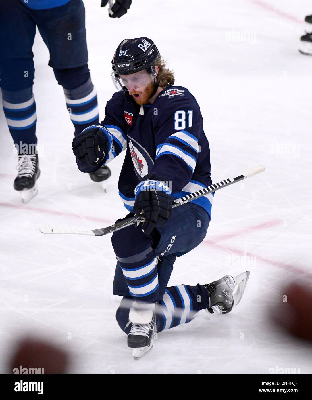 Winnipeg Jets' Kyle Connor (81) celebrates his third goal of the night ...
