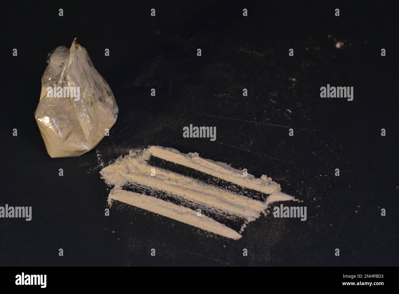 Addiction concept drugs white powder and syringe with needle Stock ...