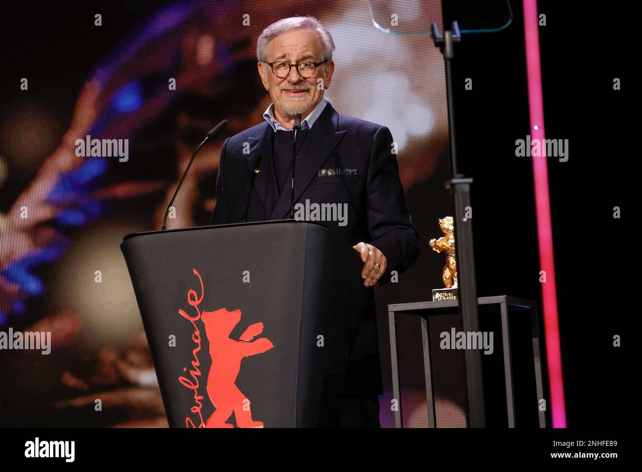 Steven Spielberg speaks to the audience after accepting his honorary ...