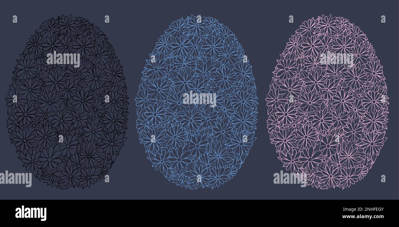 Easter eggs in the form of a background of camomiles. Spring mood in ...