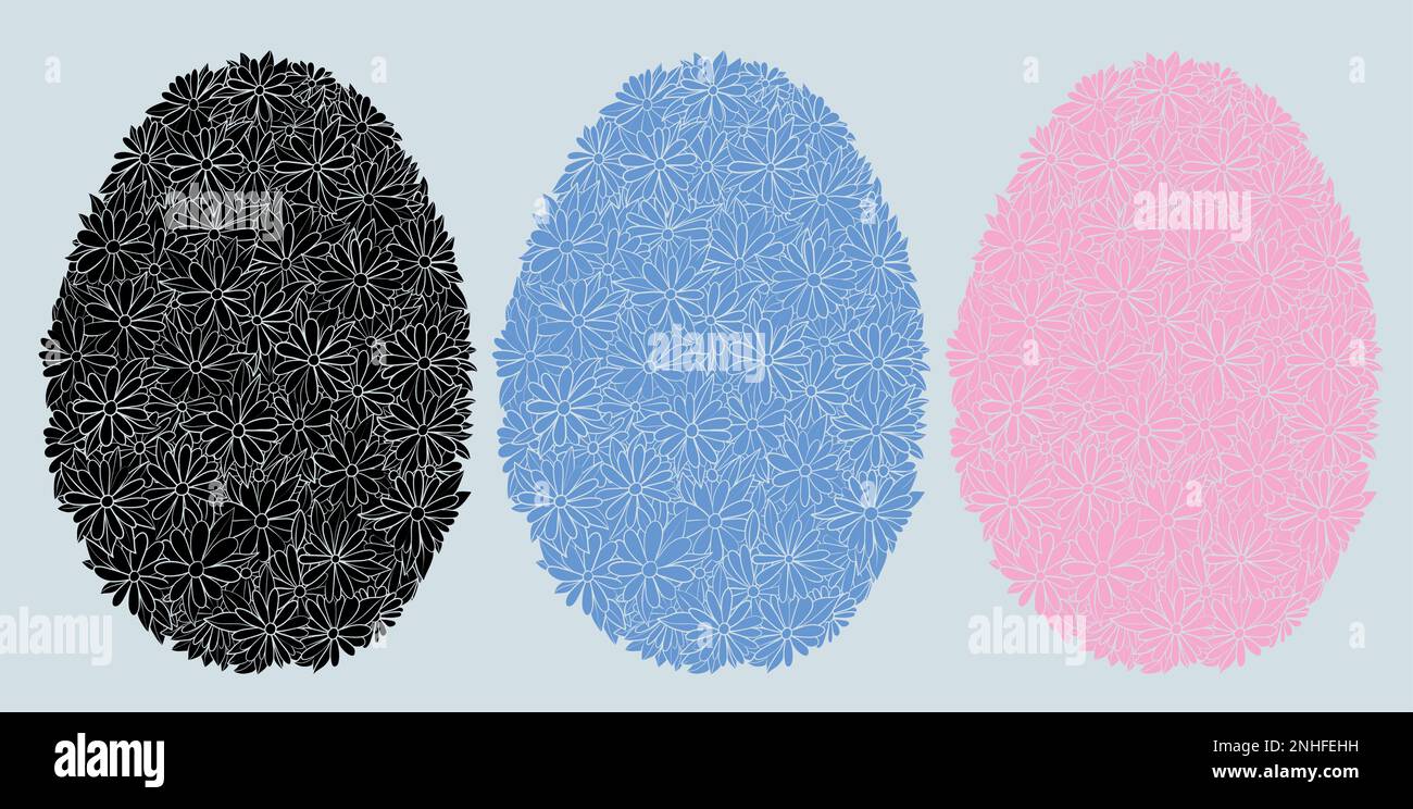 Easter eggs in the form of a background of camomiles. Spring mood in ...