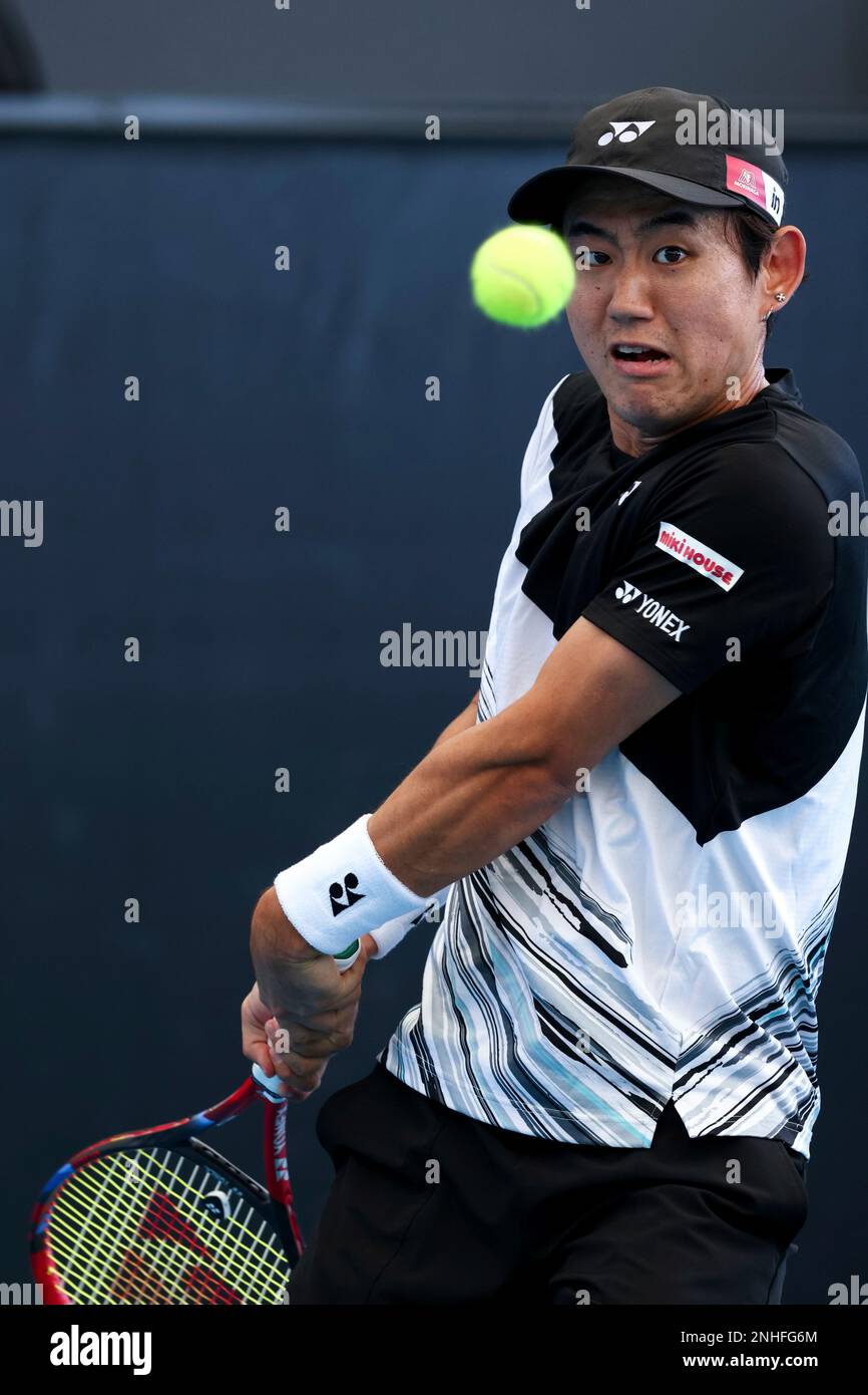 ADELAIDE, AUSTRALIA - JANUARY 07: Yoshihito Nishioka of Japan hits a ...