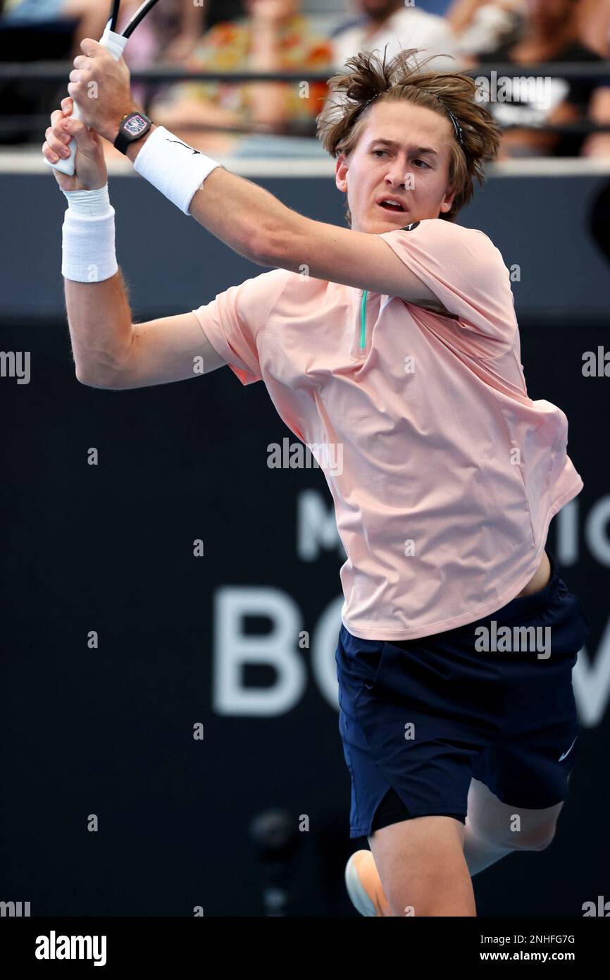 ADELAIDE, AUSTRALIA - JANUARY 07: Sebastian Korda of United States hits ...